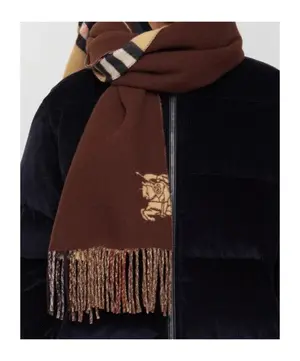 Burberry Wide Reversible Check Fringed Scarf - Sand