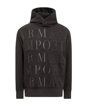 Emporio Armani Logo-embroidered Cotton Hoodie - Black