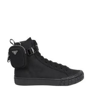 Prada Wheel Re-nylon High-top Sneakers With Detachable Pouch