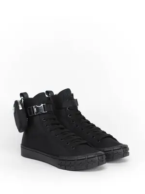 Prada Wheel Re-nylon High-top Sneakers With Detachable Pouch