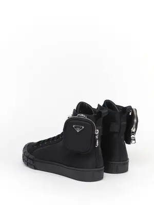 Prada Wheel Re-nylon High-top Sneakers With Detachable Pouch