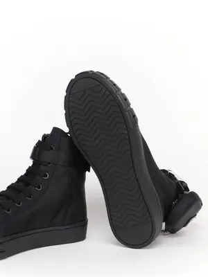 Prada Wheel Re-nylon High-top Sneakers With Detachable Pouch