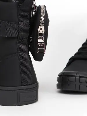 Prada Wheel Re-nylon High-top Sneakers With Detachable Pouch