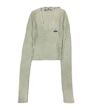 VIVIENNE WESTWOOD V-neck Cropped Fine Knit Sweater - No