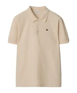 Burberry Logo Embroidered Short Sleeved Polo Shirt - Clam