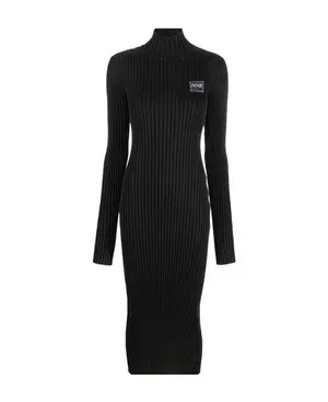 Versace Ribbed Turtleneck Midi Dress