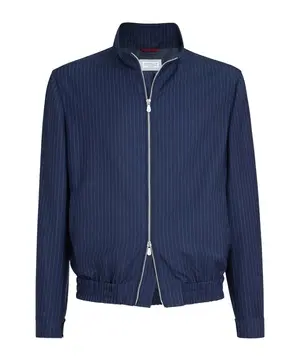 Brunello Cucinelli Pinstripe Stand-collar Zip-up Jacket - Blue