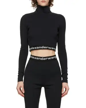 Alexander Wang Cropped Long Sleeve Top With Logo Band