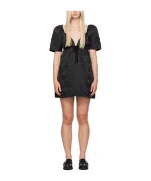 GANNI Floral Pattern Dress With Bubble Sleeves And Open Back