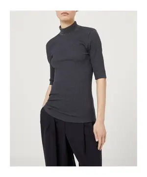 Brunello Cucinelli High-neck Half-sleeve Ribbed Jumper With Monili Chain Detail