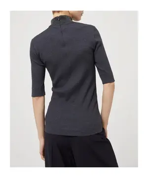Brunello Cucinelli High-neck Half-sleeve Ribbed Jumper With Monili Chain Detail