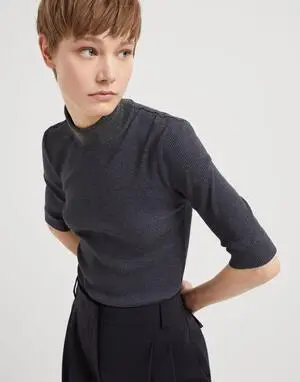 Brunello Cucinelli High-neck Half-sleeve Ribbed Jumper With Monili Chain Detail