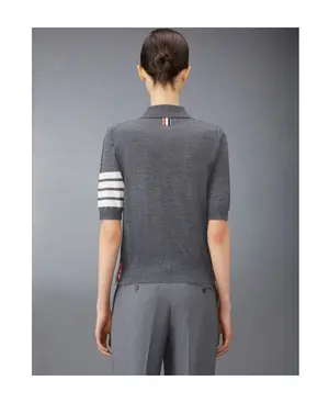 Thom Browne Four-bar Stripe Detail Short Sleeve Polo