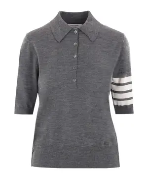 Thom Browne Four-bar Stripe Detail Short Sleeve Polo - Medium Gray