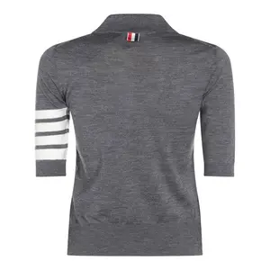 Thom Browne Four-bar Stripe Detail Short Sleeve Polo - Medium Gray