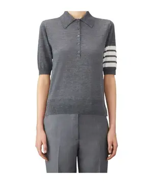 Thom Browne Four-bar Stripe Detail Short Sleeve Polo - Medium Gray