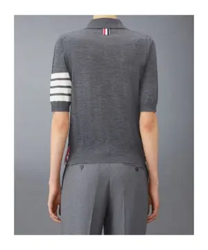 Thom Browne Four-bar Stripe Detail Short Sleeve Polo - Medium Gray