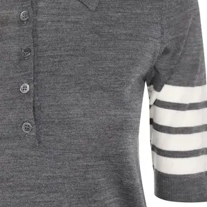 Thom Browne Four-bar Stripe Detail Short Sleeve Polo - Medium Gray