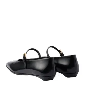 Prada Brushed Leather Mary Jane Ballerinas With Logo Engraved Buckles