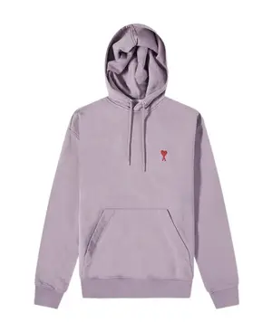 AMI Paris Embroidered Logo Organic Cotton Hoodie - Gray