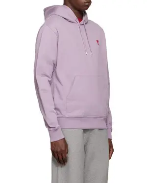 AMI Paris Embroidered Logo Organic Cotton Hoodie - Gray