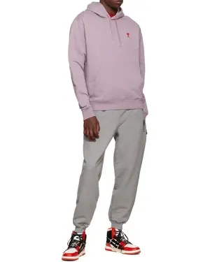 AMI Paris Embroidered Logo Organic Cotton Hoodie - Gray