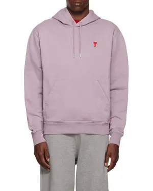 AMI Paris Embroidered Logo Organic Cotton Hoodie - Gray