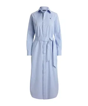Polo Ralph Lauren Striped Logo Embroidered Midi Shirt Dress