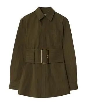 Burberry Regular Fit Striped Belted Waist Shirt - Green