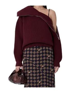 Dries Van Noten Wool Sweater With Asymmetrical Neckline And Zip Detail