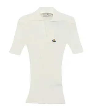 VIVIENNE WESTWOOD Orb-embroidered Knit Polo Top - White