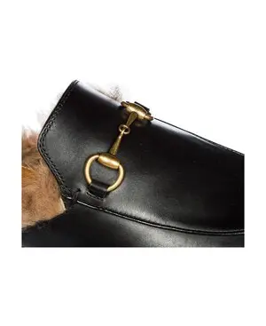Gucci Princeton Fur Mules With Gold Hardware