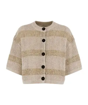 Brunello Cucinelli Cropped Cardigan With Sequined Stripes