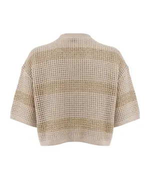 Brunello Cucinelli Cropped Cardigan With Sequined Stripes