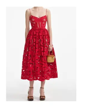SELF-PORTRAIT Bow-embellished Lace Midi Dress