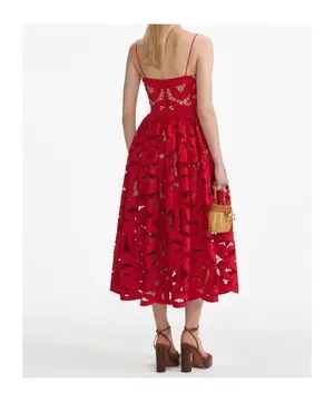 SELF-PORTRAIT Bow-embellished Lace Midi Dress