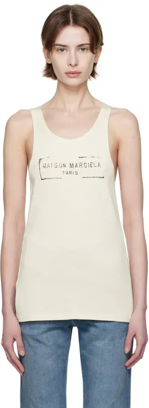 MAISON MARGIELA Logo Printed Tank Top - Beige