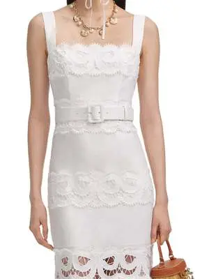 SELF-PORTRAIT Sleeveless Lace Trimmed Dress With Crochet Panels