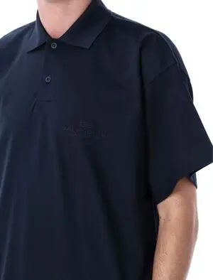 Balenciaga Logo Embroidered Polo Shirt - Navy Blue