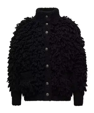Moncler Textured Wool Blend Cardigan - Black