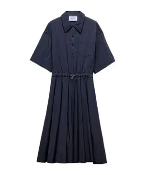Prada Short-sleeved Technical Pongé Dress - Blue