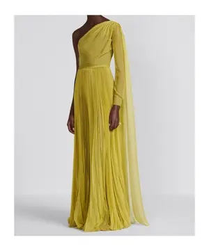 Dior Asymmetric Silk Chiffon Pleated Maxi Dress
