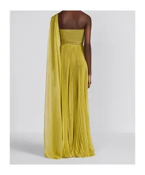 Dior Asymmetric Silk Chiffon Pleated Maxi Dress