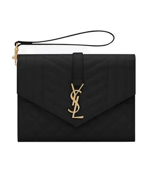 Saint Laurent Logo Plaque Envelope Clutch Bag - Black