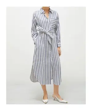 Marella Long Sleeve Striped Shirt Dress With Tie Waist