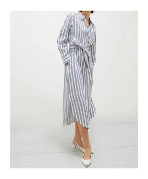 Marella Long Sleeve Striped Shirt Dress With Tie Waist
