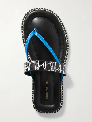 Dries Van Noten Whipstitched Croc-effect Leather Sandals