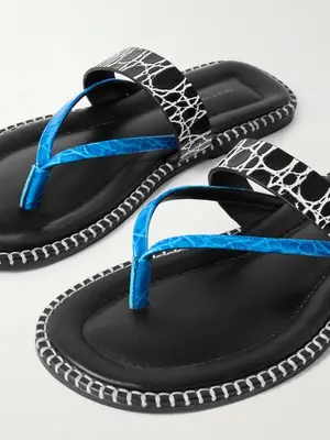 Dries Van Noten Whipstitched Croc-effect Leather Sandals