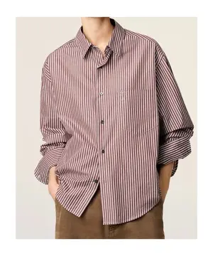 AMI Paris Striped Logo Embroidered Shirt