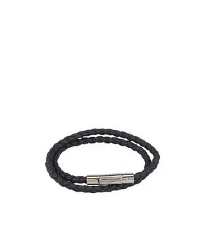 TOD'S Tod's Braided Leather Bracelet With Metal Buckle Blue